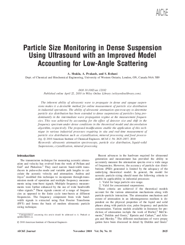 Pdf Particle Size Monitoring In Dense Suspension Using Ultrasound With An Improved Model