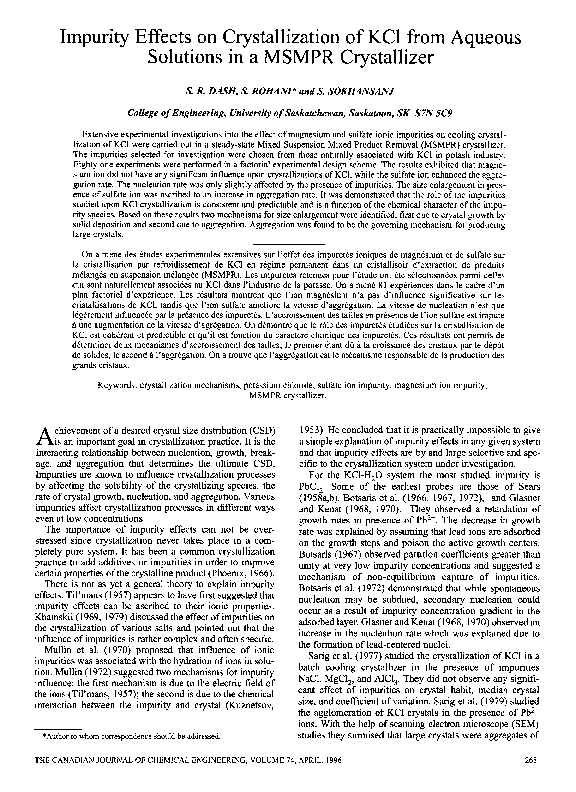 (PDF) Impurity effects on crystallization of KCL from aqueous solutions ...