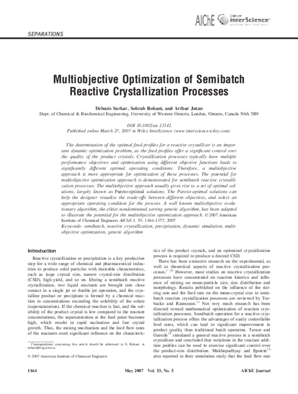 Pdf Multiobjective Optimization Of Semibatch Reactive Crystallization