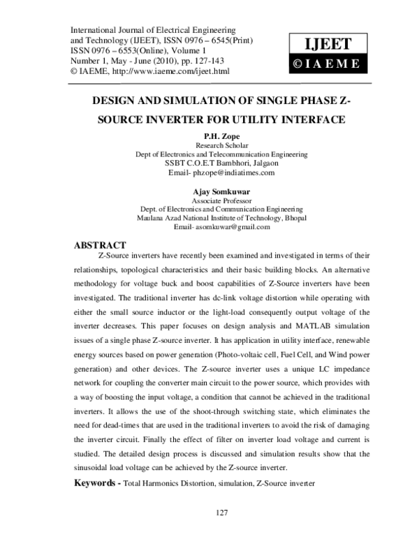 Design And Simulation Of Single Phase Z Source Inverter For Utility Interface