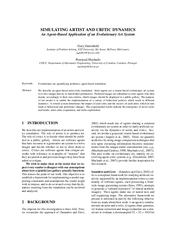 (PDF) SIMULATING ARTIST AND CRITIC DYNAMICS: An Agent-Based Application of an Evolutionary Art ...