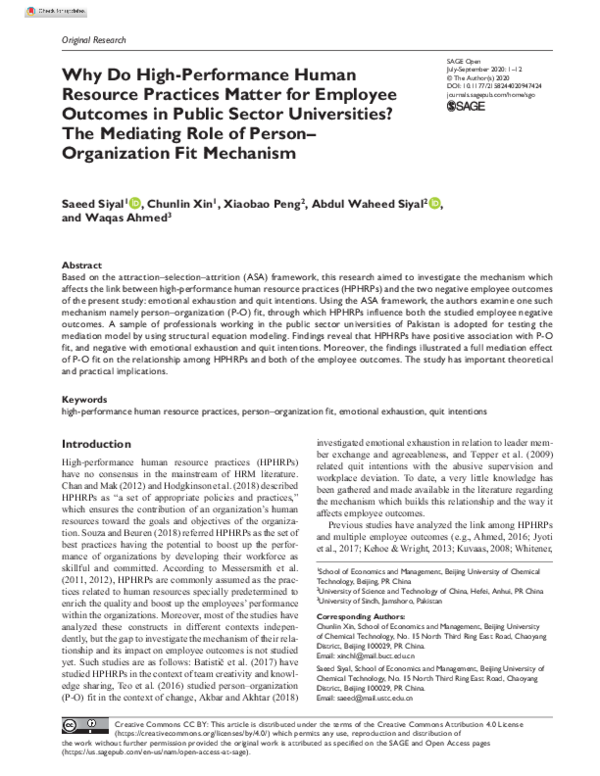 (PDF) Why Do High-Performance Human Resource Practices Matter for Employee Outcomes in Public ...