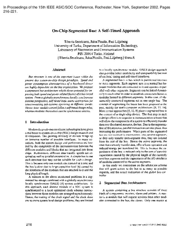 (PDF) On-chip segmented bus: a self timed approach