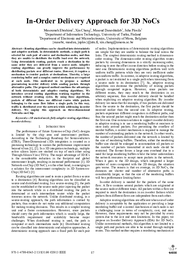 (PDF) In-Order Delivery in 3D NoCs Routing