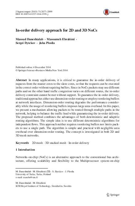 (PDF) In-order delivery approach for 2D and 3D NoCs