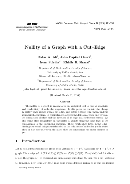 (PDF) Nullity of a Graph with a Cut–Edge