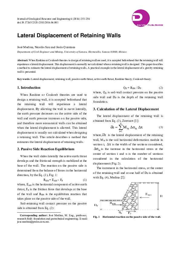 (PDF) Lateral Displacement of Retaining Walls