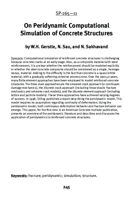 Pdf On Peridynamic Computational Simulation Of Concrete Structures