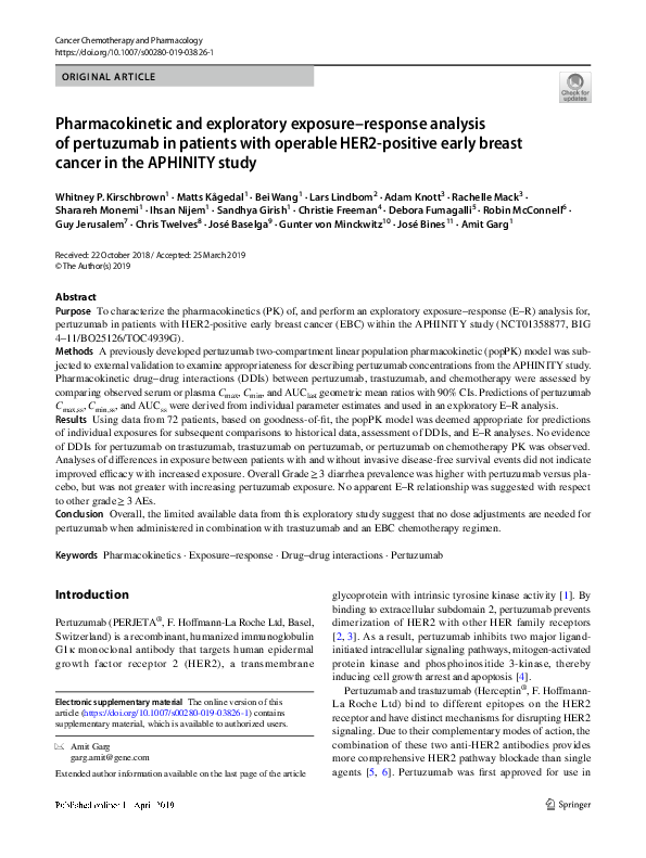 (PDF) Pharmacokinetic and exploratory exposure–response analysis of pertuzumab in patients with ...