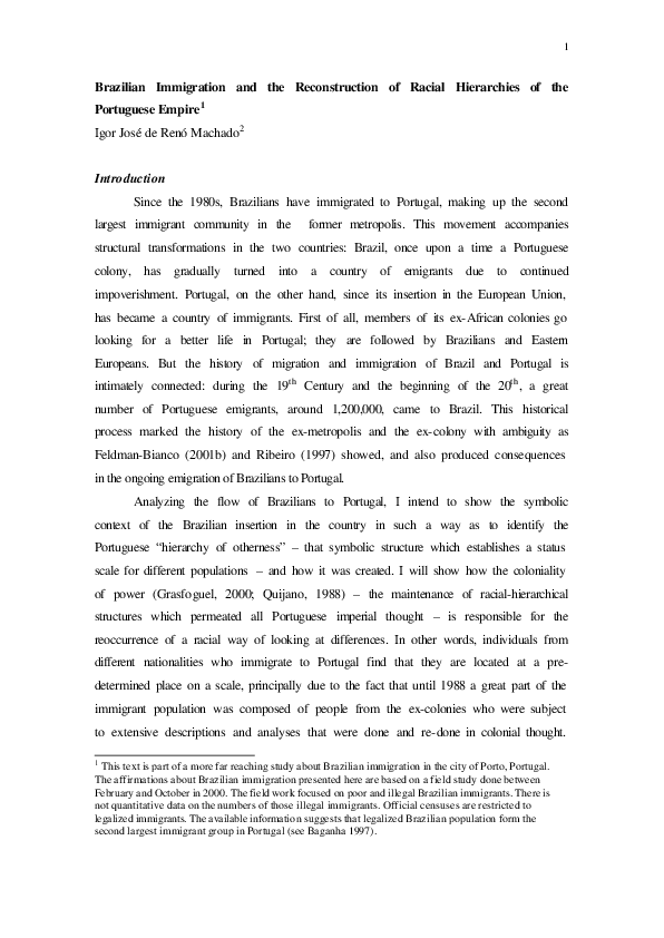 (PDF) Brazilian Immigration and the Reconstruction of Racial ...