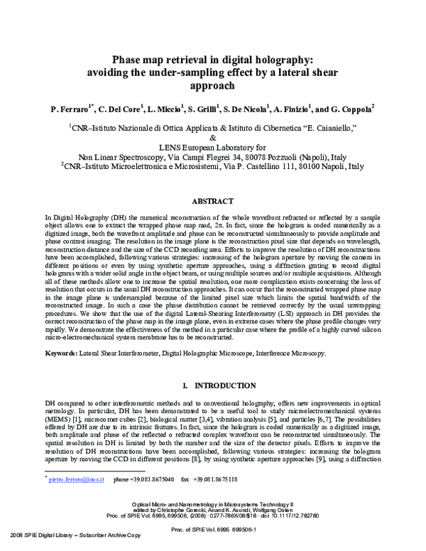 (PDF) Phase map retrieval in digital holography: avoiding the undersampling effect by a lateral ...