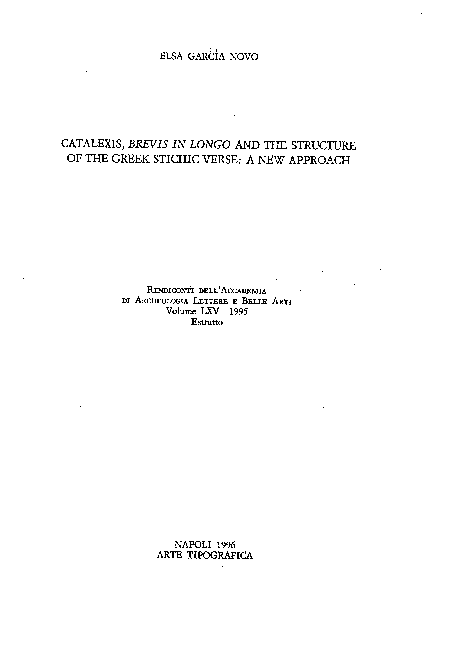 (PDF) Catalexis, brevis in longo and the structure of Greek stichic ...