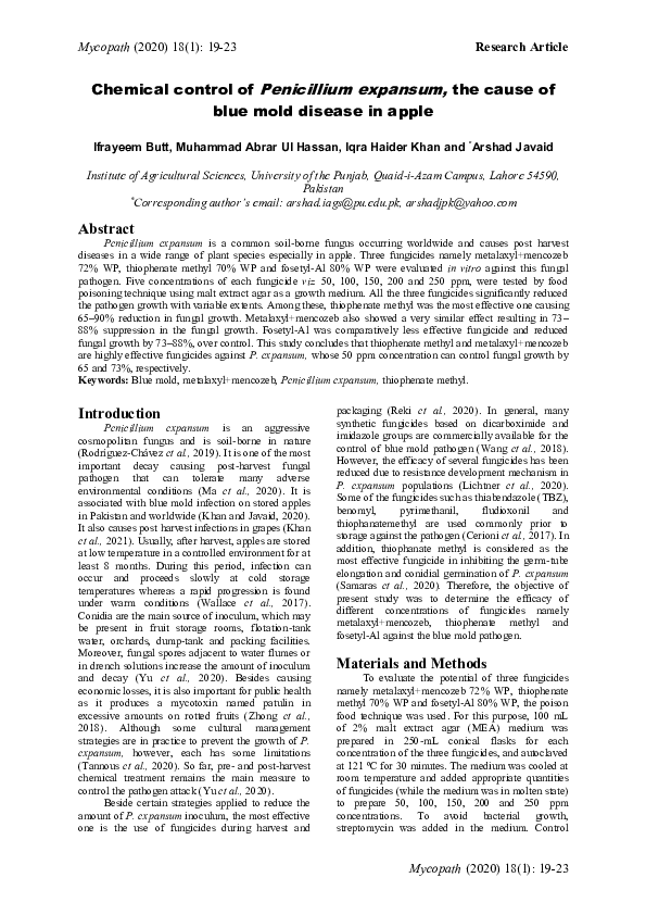 (PDF) Chemical control of Penicillium expansum, the cause of blue mold ...