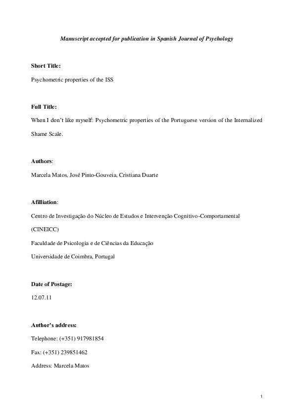 (PDF) When I don't like myself: Portuguese version of the Internalized ...
