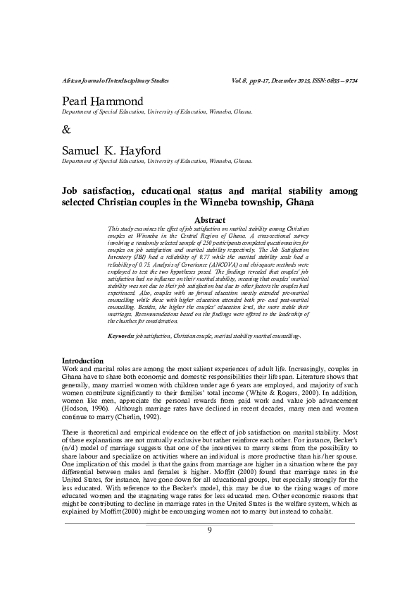 (PDF) Job satisfaction , educational status and marital stability among ...