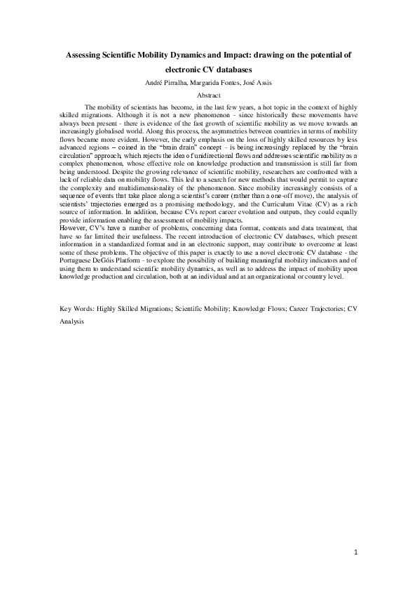 (PDF) Assessing Scientific Mobility Dynamics and Impact: drawing on the potential of electronic ...
