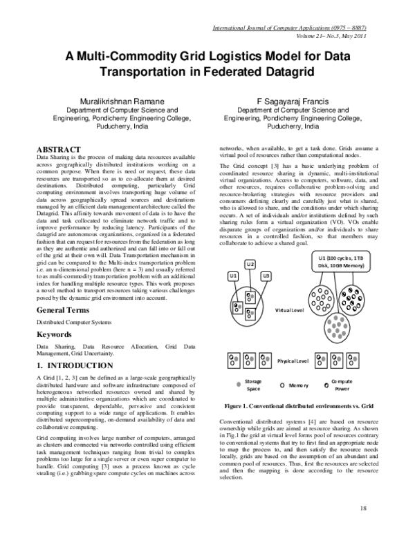 (PDF) A MultiCommodity Grid Logistics Model for Data Transportation in ...