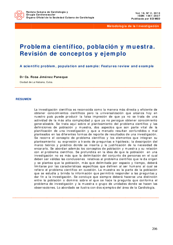 (PDF) Problema científico, población y muestra. Revisión de conceptos y ...