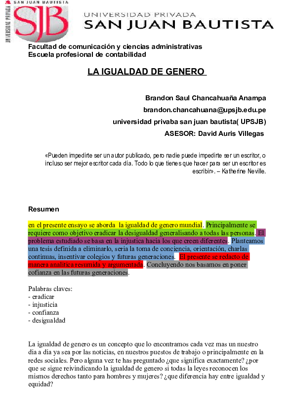 LA IGUALDAD DE GENERO