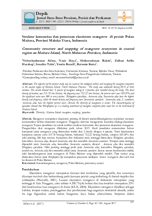 (PDF) Struktur komunitas dan pemetaan ekosistem mangrove di pesisir Pulau Maitara, Provinsi ...