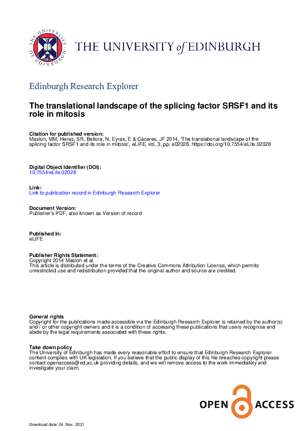 (PDF) Explorer The translational landscape of the splicing factor SRSF ...