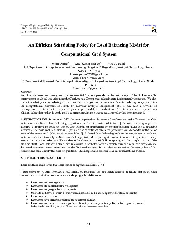 Pdf An Efficient Scheduling Policy For Load Balancing Model For Computational Grid System