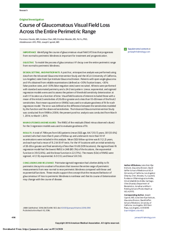 (PDF) Course of Glaucomatous Visual Field Loss Across the Entire Perimetric Range