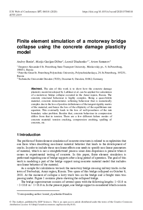 Pdf Finite Element Simulation Of A Motorway Bridge Collapse Using The
