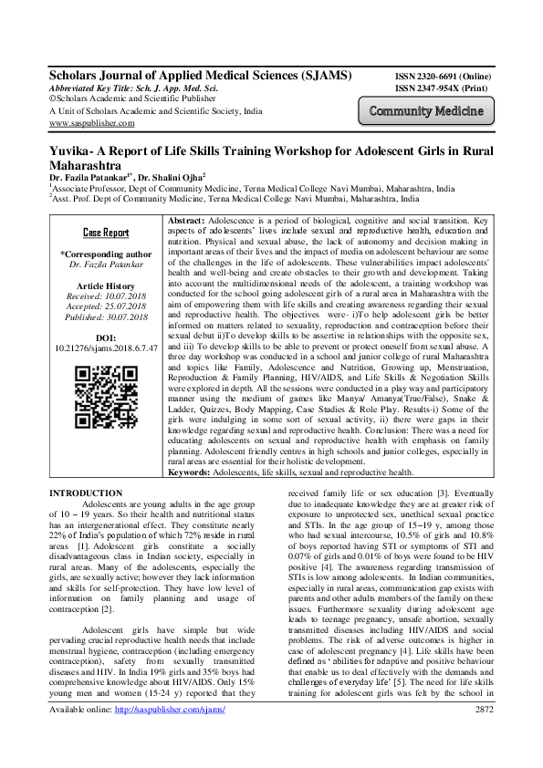 PDF Yuvika A Report Of Life Skills Training Workshop For Adolescent PDF Yuvika A Report Of Life Skills Training Workshop For Adolescent