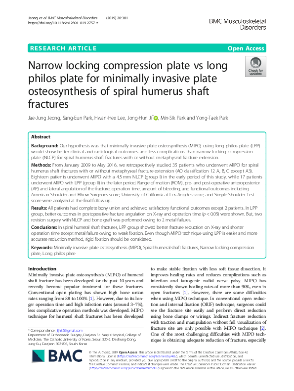 (PDF) Narrow locking compression plate vs long philos plate for ...