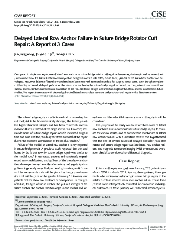 (PDF) Delayed Lateral Row Anchor Failure in Suture Bridge Rotator Cuff ...