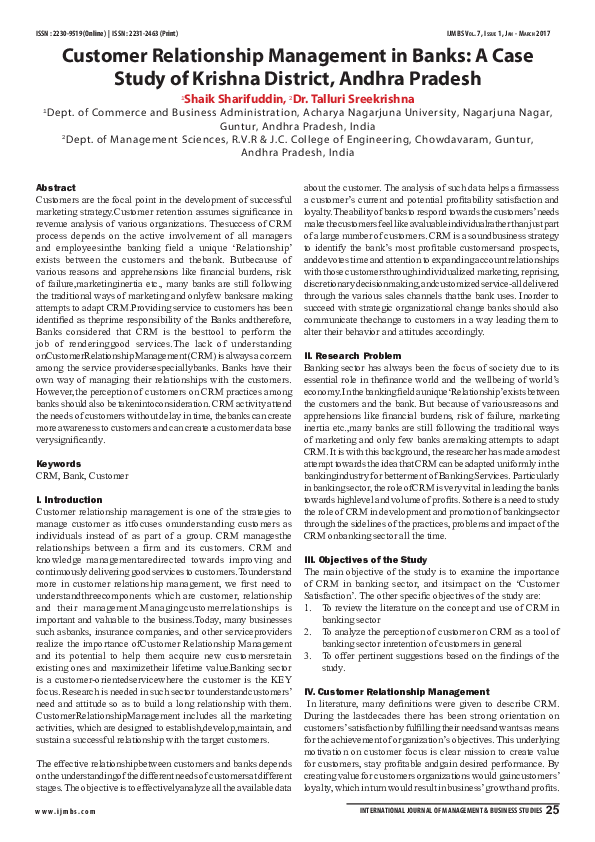 (PDF) Customer Relationship Management in Banks : A Case Study of Krishna District , Andhra Pradesh