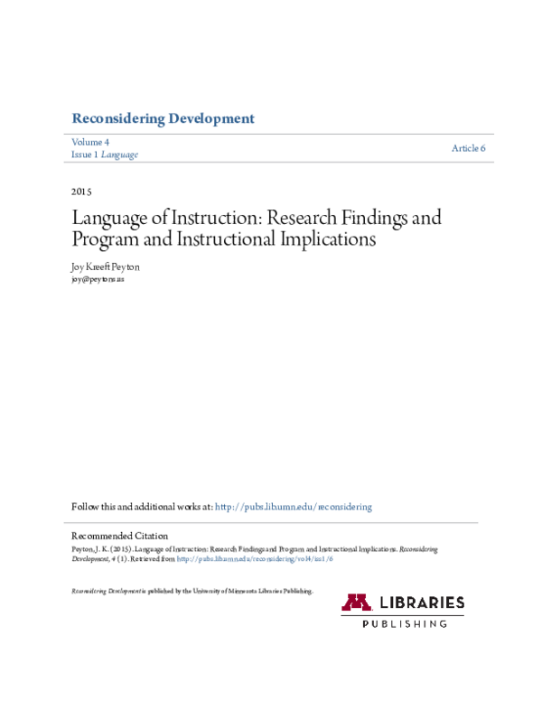 (PDF) Language of Instruction: Research Findings and Program and ...