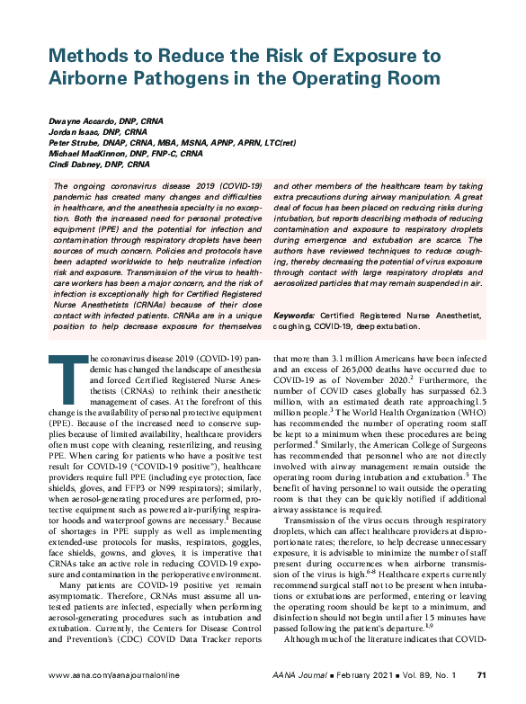 (PDF) Methods to Reduce the Risk of Exposure to Airborne Pathogens in ...
