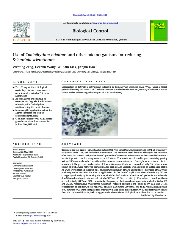 (PDF) Use of Coniothyrium minitans and other microorganisms for ...