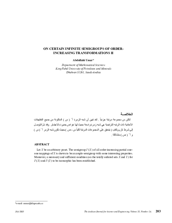 (PDF) On Certain Infinite Semigroups of Order Increasing Transformations II