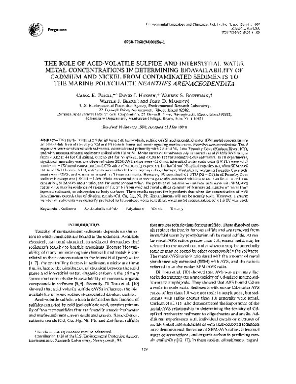 (PDF) The role of acid‐volatile sulfide and interstitial water metal ...
