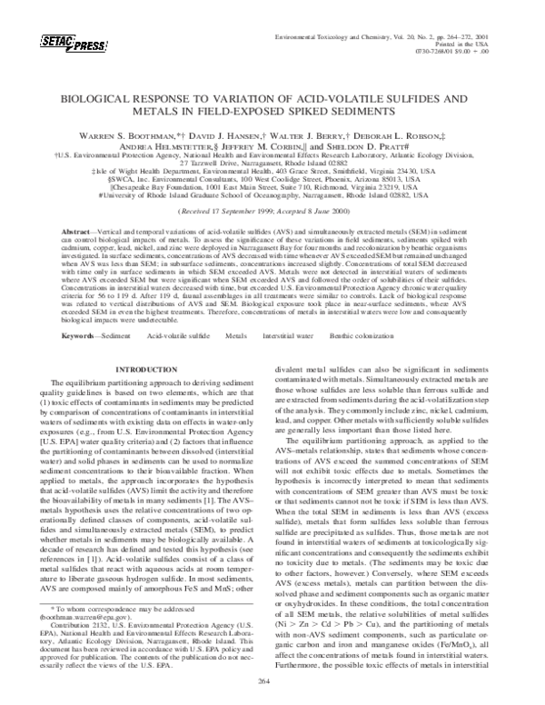 (PDF) Biological response to variation of acid‐volatile sulfides and ...