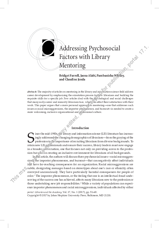 (PDF) Addressing Psychosocial Factors with Library Mentoring | Jaena ...