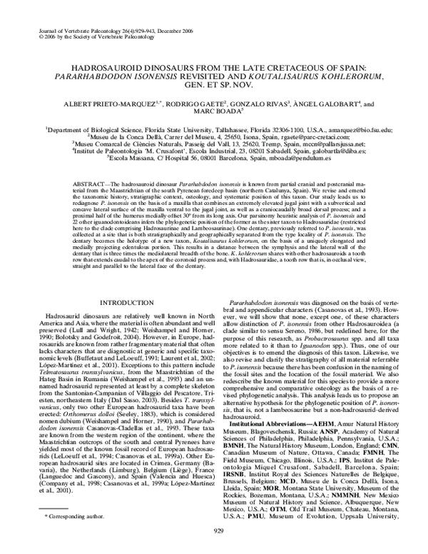 (PDF) Hadrosauroid dinosaurs from the Late Cretaceous of Spain ...