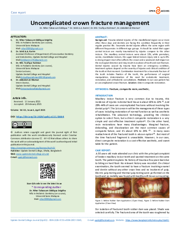 (PDF) Uncomplicated crown fracture management