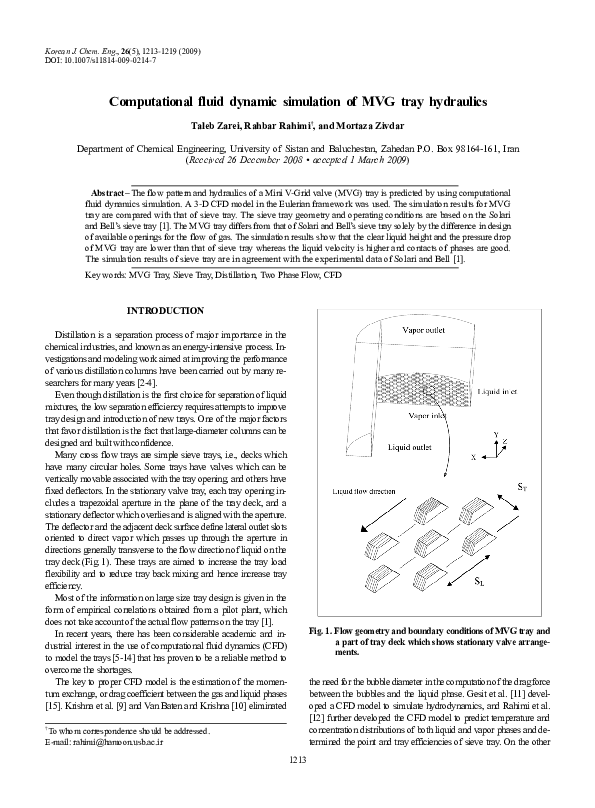 (PDF) Computational fluid dynamic simulation of MVG tray hydraulics