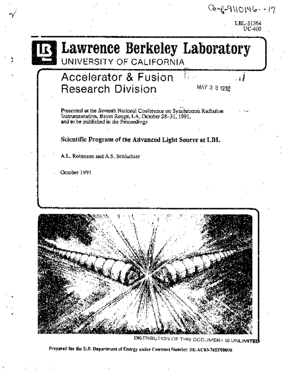 (PDF) Scientific program of the advanced light source at LBL