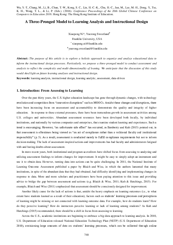 (PDF) A Three-Pronged Model to Learning Analysis and Instructional Design