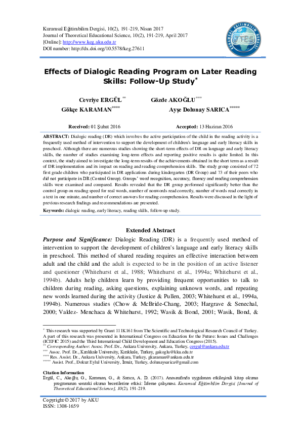 (PDF) Effects of Dialogic Reading Program on Later Reading Skills ...