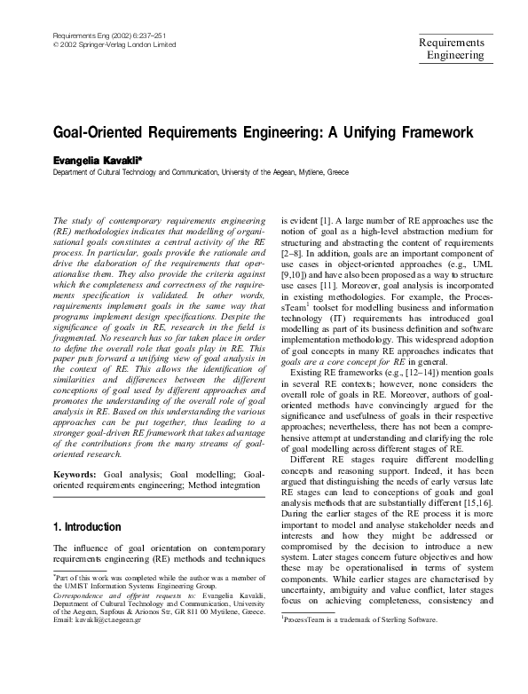 (PDF) Goal-driven requirements engineering: modelling and guidance