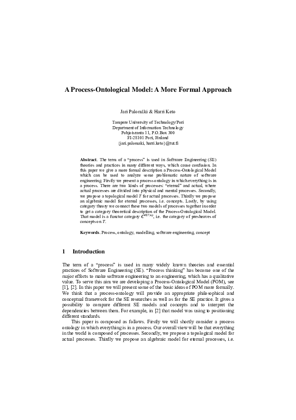 (PDF) A Process-Ontological Model : A More Formal Approach