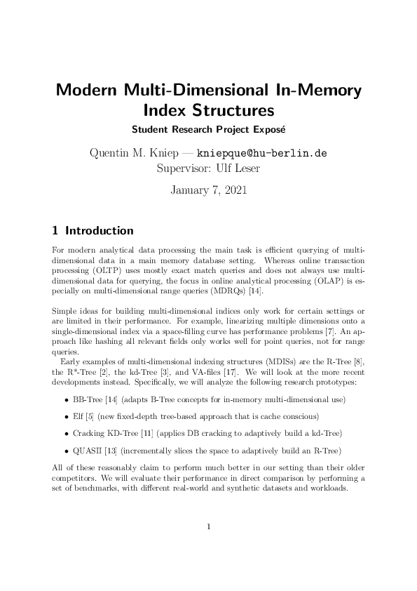 (PDF) Modern Multi-Dimensional In-Memory Index Structures