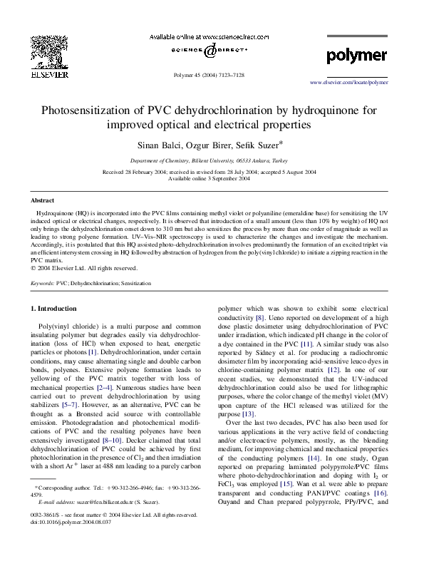 (PDF) Photosensitization of PVC dehydrochlorination by hydroquinone for ...