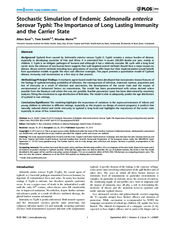 (PDF) Modeling Typhoid Fever: Immunity and Carriers